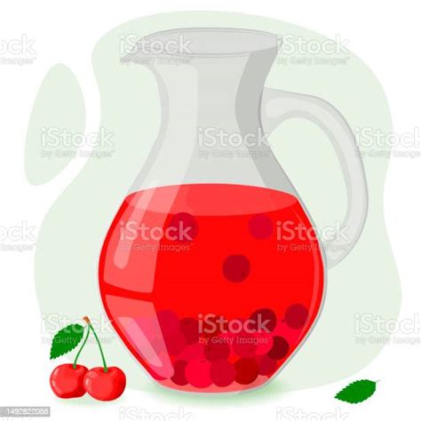 체리는 유리 디캔터에 설탕에 절인 과일입니다 수제 과일에서 마시기 건강한 여름 음료를위한 딸기 플랫 스타일의 벡터 그림입니다 개념에 대한 스톡 벡터 아트 및 기타 이미지