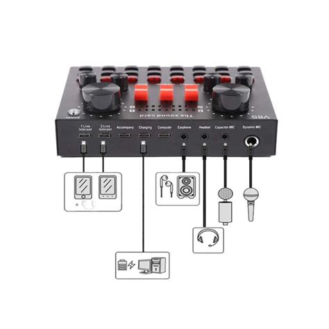 V8S Live Sound Card Bluetooth Audio Mixer With 16 Sound Effects Voice Changer DJ Mix Audio