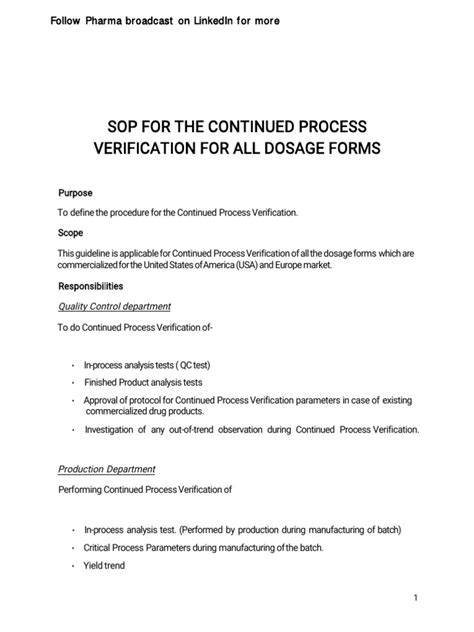 Continued Process Verification Sop Pdf Verification And Validation