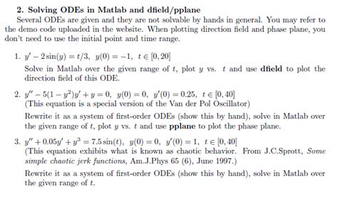 Solved Several Odes Are Given And They Are Not Solvable By