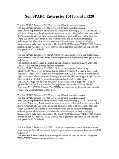 Sun Sparc Enterprise T5120 And T5220 Pdf Multi Core Processor Thread Computing