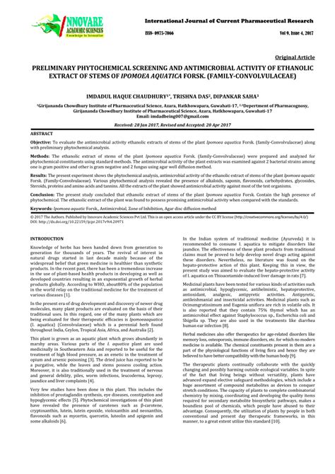 Pdf Preliminary Phytochemical Screening And Antimicrobial Activity Of Ethanolic Extract Of