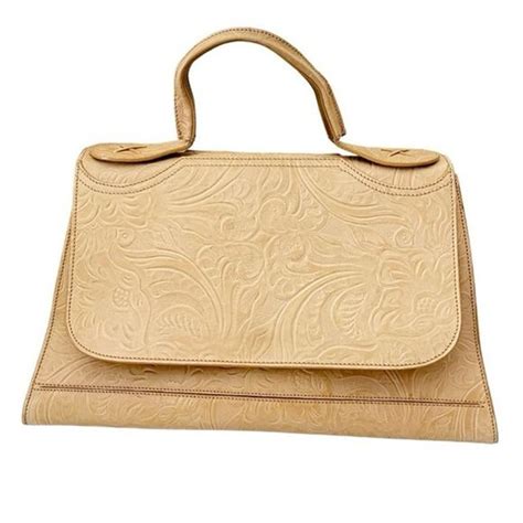Fendi Bags Vintage Fendi Bag Tooled Leather Beige Top Handle Flap