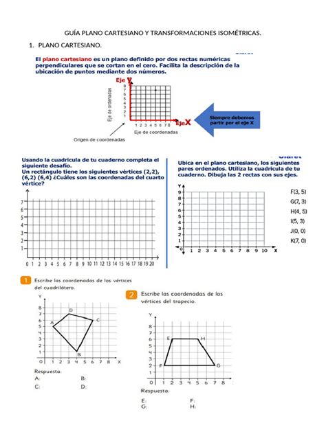 GuÍa Plano Cartesiano Y Transformaciones IsomÉtricas 6to Pdf