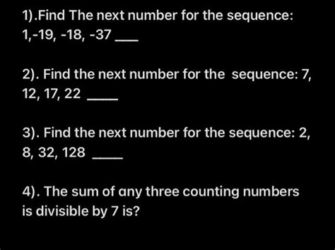 Solved 1 Find The Next Number For The Sequence