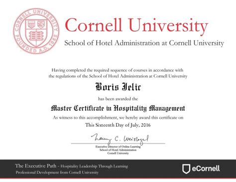 Cornell Certificate