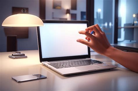 Premium Ai Image Mockup Image Of A Hand Touching On Laptop Computer Touchpad With Blank White