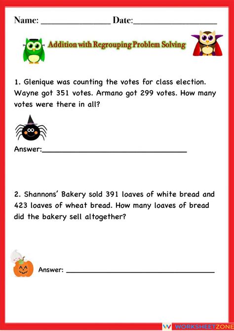 Addition Without Regrouping Problem Solving Worksheet Zone