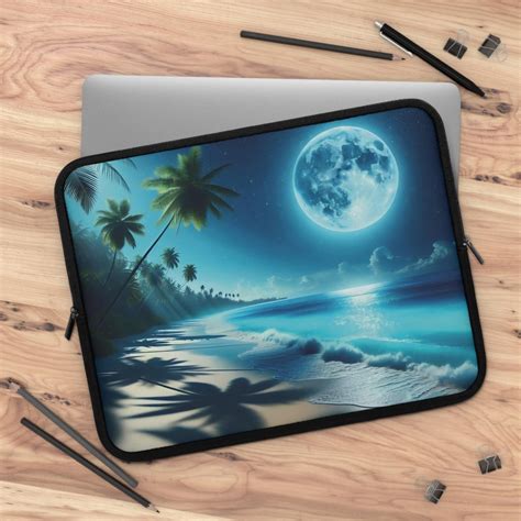 Tropical Moonlit Palm Tree Beach Laptop Sleeve Bag Skin Ipad Macbook