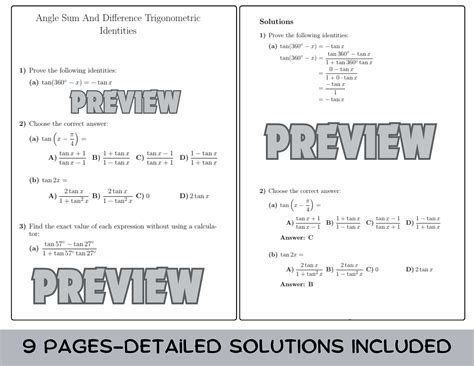 Angle Sum And Difference Trigonometric Identities Tangent And Cotangent Worksheet With