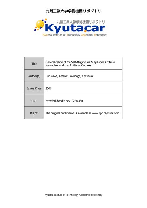 Pdf Generalization Of The Self Organizing Map From Artificial Neural Networks To Artificial