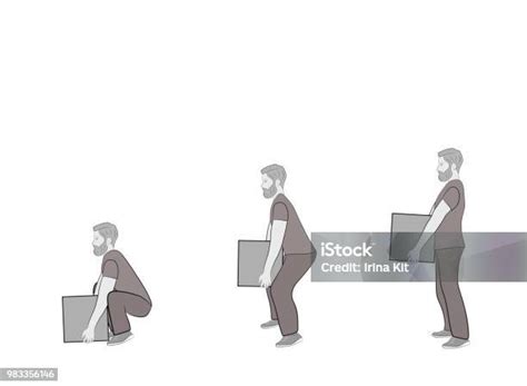 무거운 물체를 안전 하 게 해제 올바른 자세입니다 건강 관리의 그림입니다 벡터 일러스트 레이 션 아이콘에 대한 스톡 벡터 아트