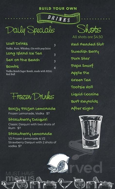 Menu Windsor ON S Treehouse Bar Grill Sirved