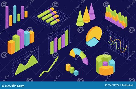 Isometric Graphs Statistic Charts For Business 3d Infographic Diagram