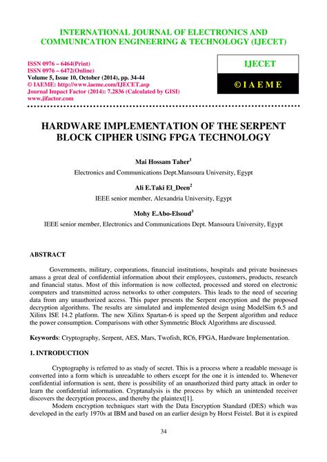 Hardware Implementation Of The Serpent Block Cipher Using Fpga Technology Pdf
