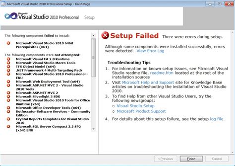 Setup Failed Visual Studio 2010 Pro Installation Stack Overflow