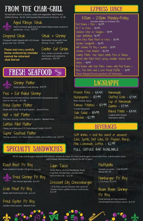 Menu Cafe New Orleans