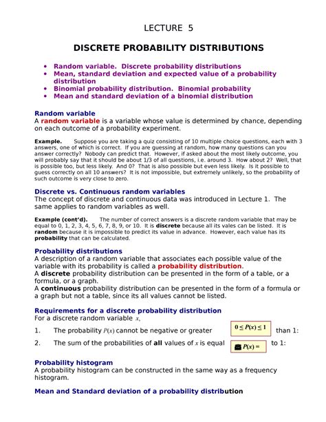 Discrete Probability Distributions And Binomial Probability Distribution Studocu
