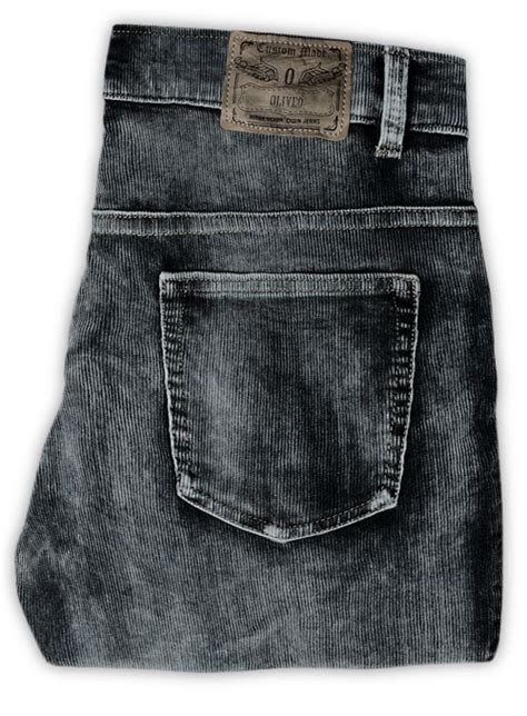 Slate Black Corduroy Stretch Jeans Vintage Wash Made To Measure