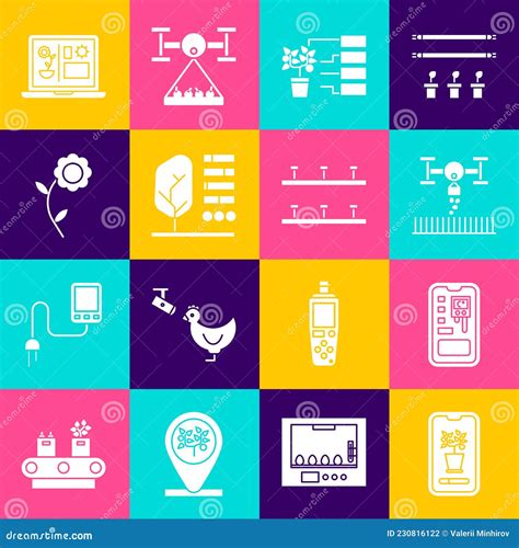 Set Smart Control Farming System With Drone Flower Analysis Plant Status Technology And