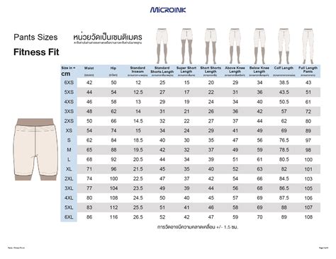Size Chart ตารางขนาดไซส์เสื้อและกางเกง