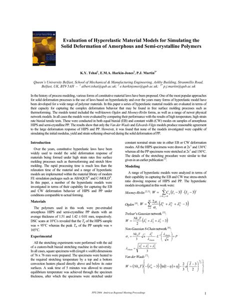 Pdf Evaluation Of Hyperelastic Material Models For Simulating The Solid Deformation Of