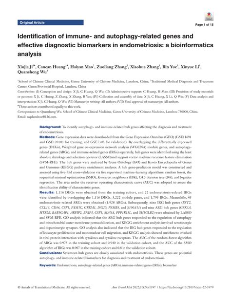 Pdf Identification Of Immune And Autophagy Related Genes And Effective Diagnostic Biomarkers