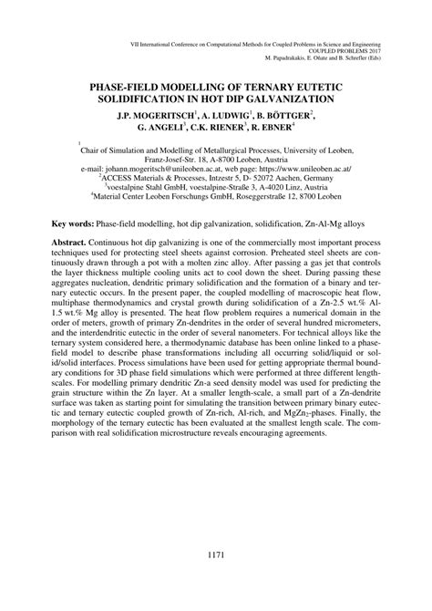 Pdf Phase Field Modelling Of Ternary Eutectic Solidification In Hot Dip Galvanization