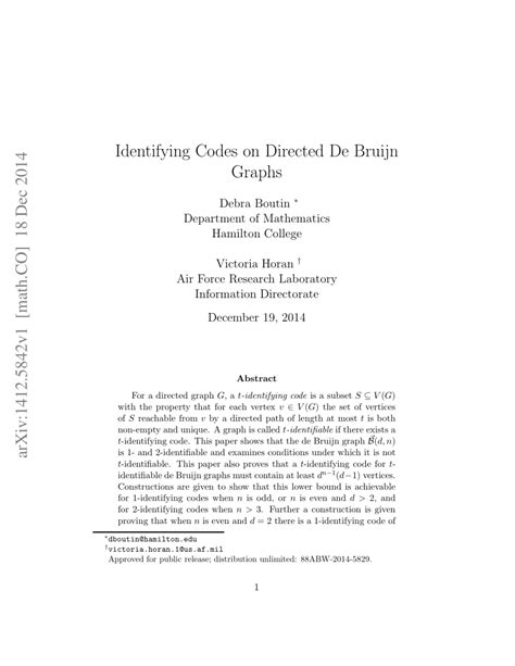 Pdf Identifying Codes On Directed De Bruijn Graphs