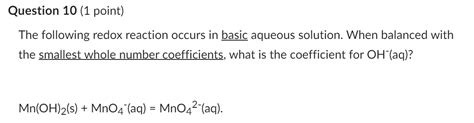 [solved] the following redox reaction occurs in under