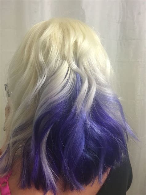 Platinum Blonde With Purple Underneath Hair Color And Cut Long Hair