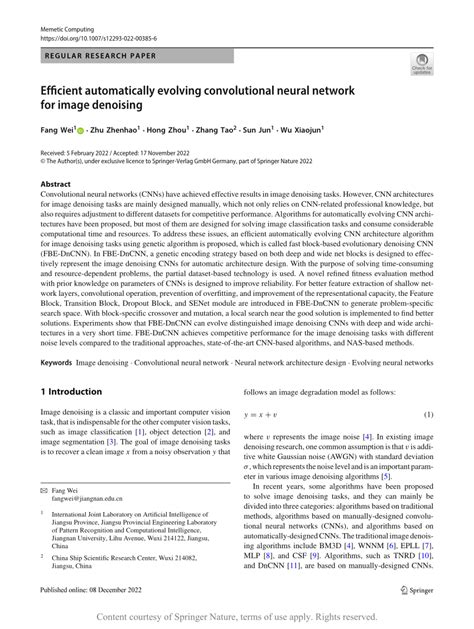 efficient automatically evolving convolutional neural network for image denoising