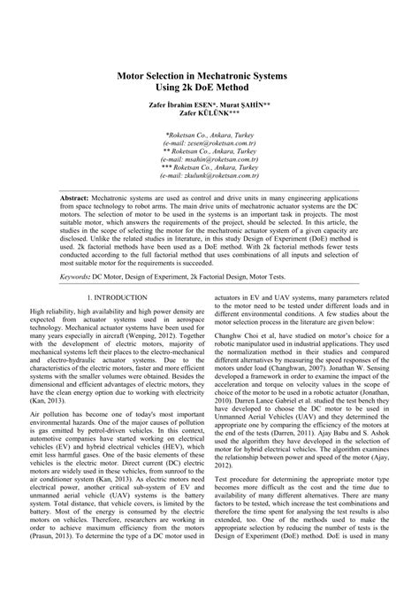 Pdf Motor Selection In Mechatronic Systems Using 2k Doe Method