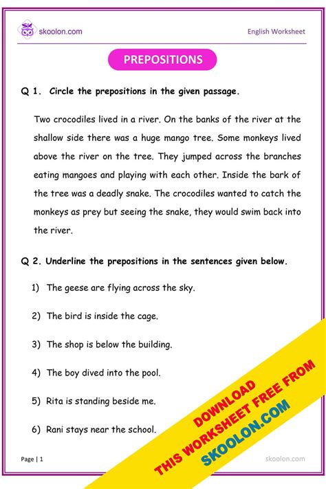 Preposition Exercises For Class 7 Cbse With Answers Cbse Papers