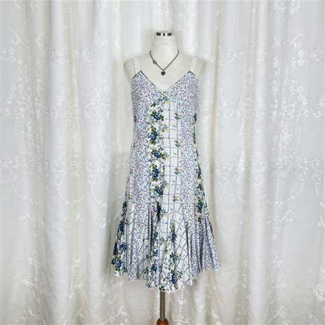 언커먼빈티지 중고 1647 하늘색 플라워 패턴 패치워크 끈원피스 위시버킷