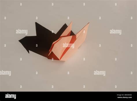 Minimalistic Photo Of A Peach Paper Bird Figure Casting A Sharp Shadow
