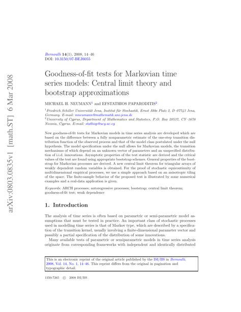 Pdf Goodness Of Fit Tests For Markovian Time Series Models Central