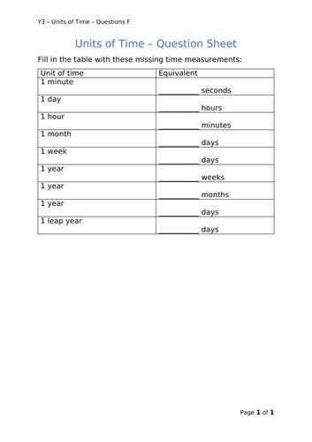 Y3 Maths Units Of Time Free Teaching Resources