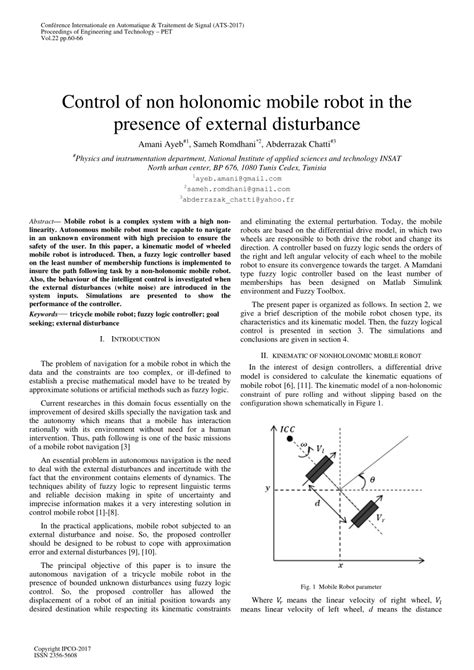 PDF Control Of Non Holonomic Mobile Robot In The Presence Of External Disturbance