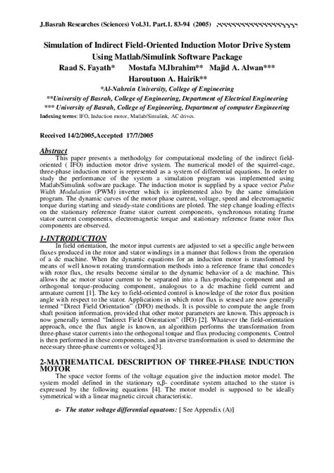 Pdf Simulation Of Indirect Field Oriented Induction Motor Drive System Using Matlabsimulink