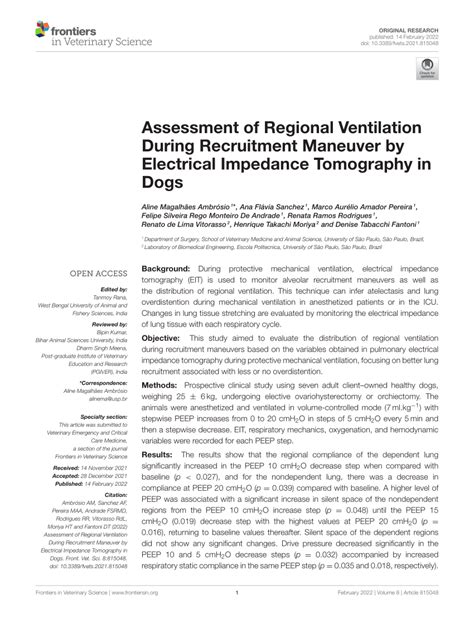 Pdf Assessment Of Regional Ventilation During Recruitment Maneuver By Electrical Impedance