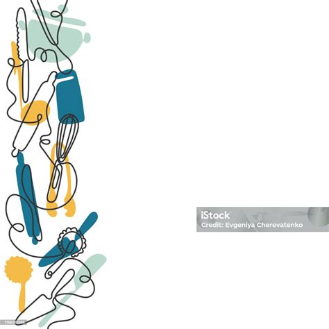 칼 라인 아트 배경입니다 다른 주방 용품의 한 줄 그리기 벡터 낙서 드로잉에 대한 스톡 벡터 아트 및 기타 이미지 낙서 드로잉 단순함 디자인 Istock