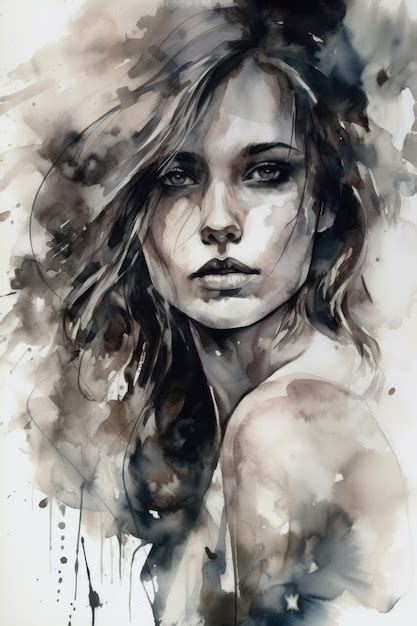 Premium Ai Image A Watercolor Portrait Of A Woman With A Blue Eyes