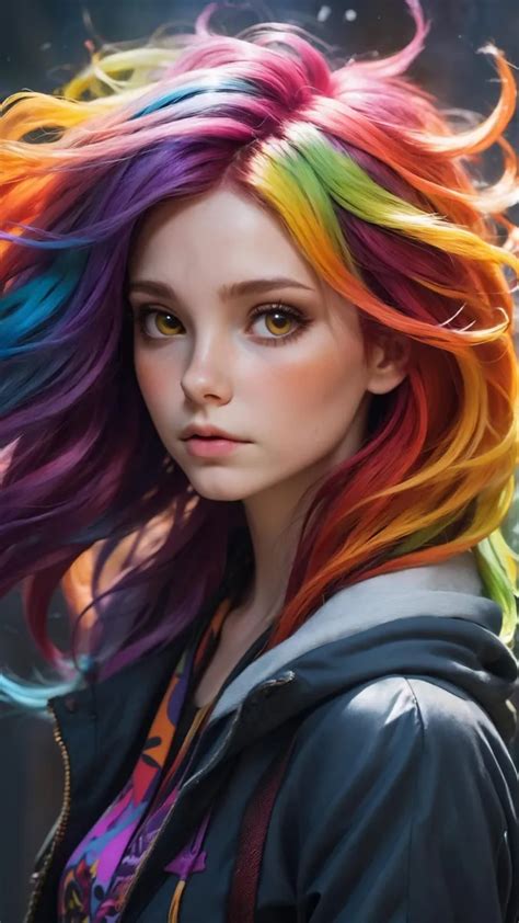 Rainbow Hair Fantasy Portrait Diffus Stable Diffusion Ai Image