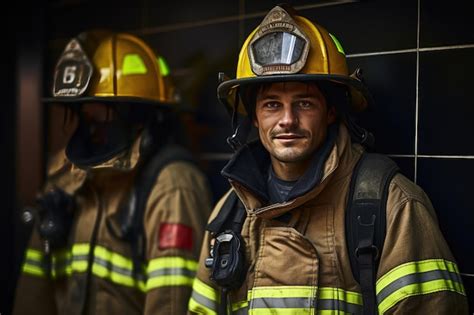 Premium Photo Firefightera Firefighter In Uniform At His Station
