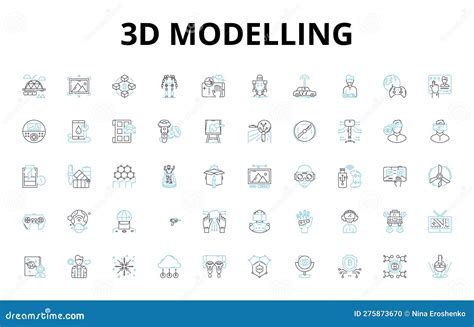 3d Modelling Linear Icons Set Rendering Sculpting Texturing