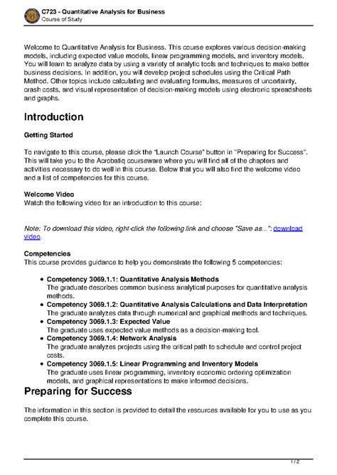 C723 Quantitative Analysis For Business Syllabus C723 Quantitative