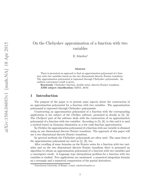 Pdf On The Chebyshev Approximation Of A Function With Two Variables