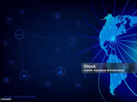 진한 파란색의 글로벌 물류 네트워크 글로벌 물류 파트너십 연결을 매핑합니다 네온 스타일의 물류 아이콘이 있는 지구본 당신의 디자인을 위한 세계적인 근수 개념 주당순이익10