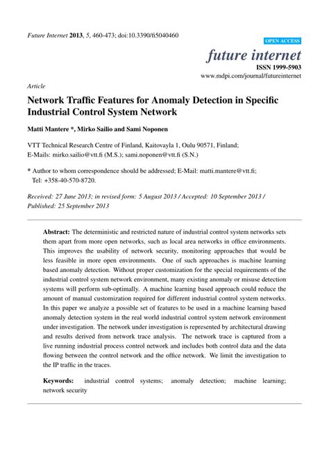 Pdf Network Traffic Features For Anomaly Detection In Specific Industrial Control System Network